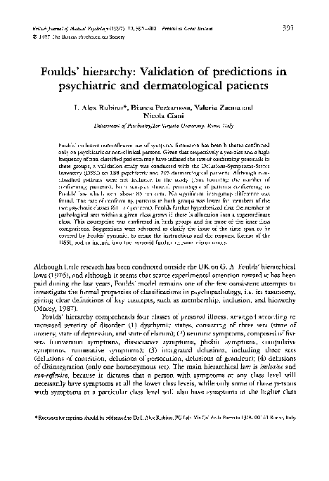 (PDF) Foulds' hierarchy: Validation of predictions in psychiatric and ...