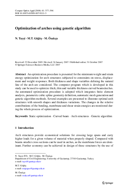 (PDF) Optimization of arches using genetic algorithm