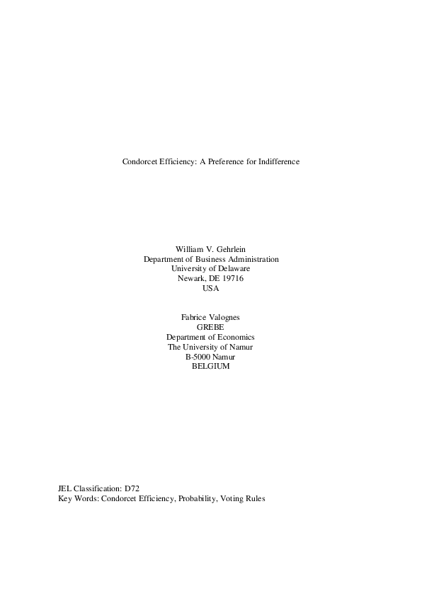 (PDF) Condorcet efficiency: A preference for indifference