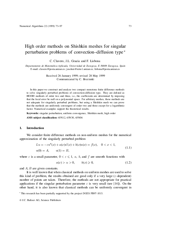 (PDF) High order methods on Shishkin meshes for singular perturbation problems of convection ...