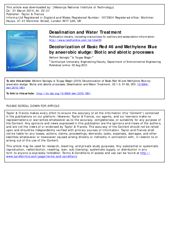 (PDF) Decolorization of Basic Red 46 and Methylene Blue by anaerobic ...