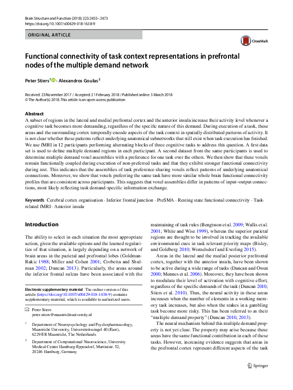 (PDF) Functional connectivity of task context representations in prefrontal nodes of the ...