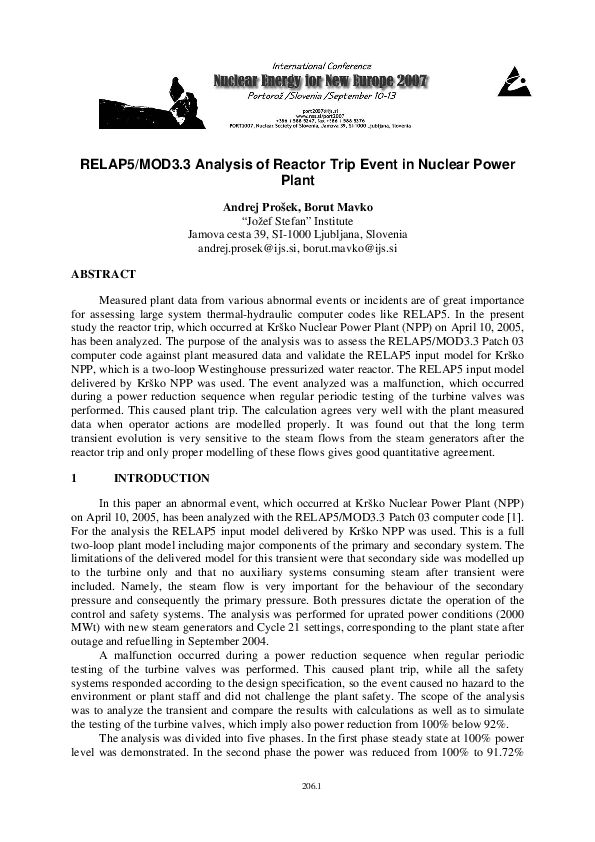 (PDF) RELAP5/MOD3.3 Analysis of Reactor Trip Event in Nuclear Power Plant