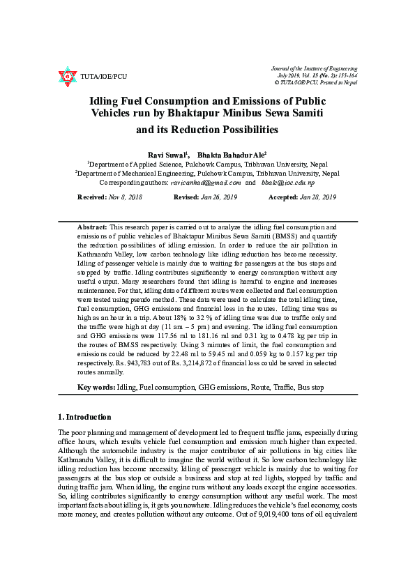 (PDF) Idling Fuel Consumption and Emissions of Public Vehicles run by ...
