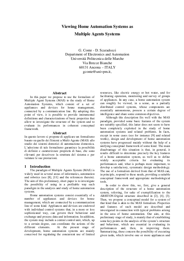 (PDF) Viewing home automation systems as multiple agents systems