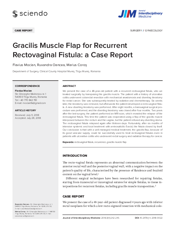 (PDF) Gracilis Muscle Flap for Recurrent Rectovaginal Fistula: a Case ...