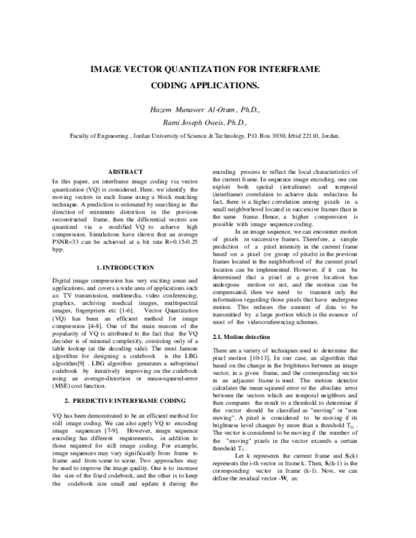 (PDF) Image Vector Quantization for Interframe Coding Applications