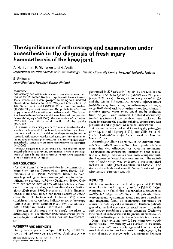 (PDF) The significance of arthroscopy and examination under anaesthesia ...