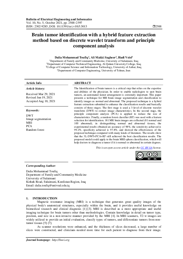 Pdf Brain Tumor Identification With A Hybrid Feature Extraction Method Based On Discrete