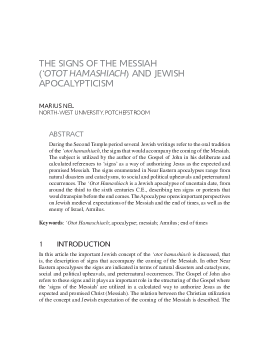 (PDF) The signs of the Messiah ( 'otot hamashiach ) and Jewish ...