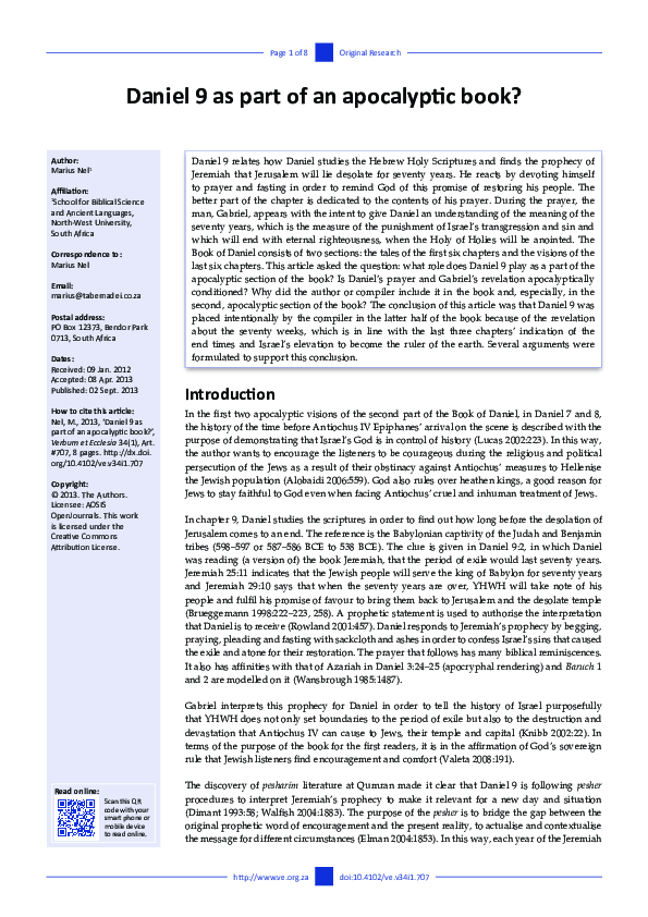 (PDF) Daniel 9 as part of an apocalyptic book?