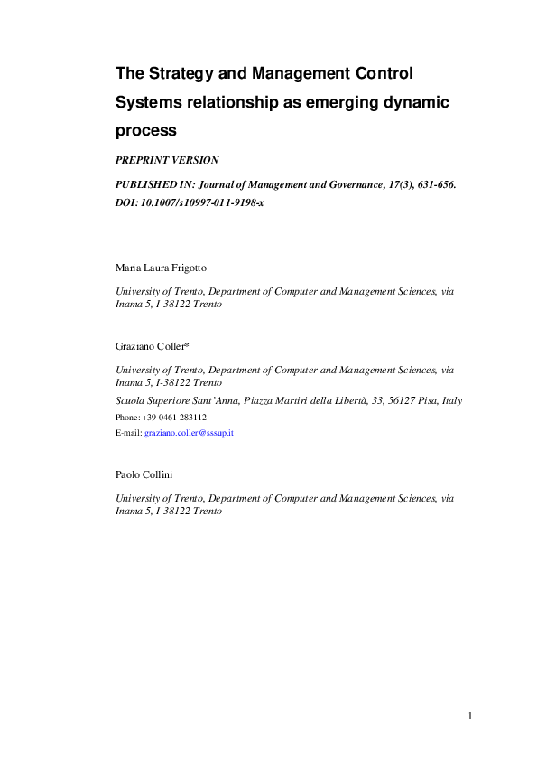 (PDF) The Strategy and Management Control Systems relationship as ...