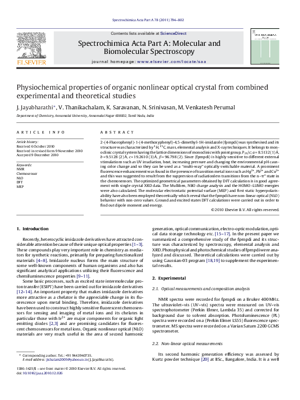 (PDF) Physiochemical properties of organic nonlinear optical crystal ...