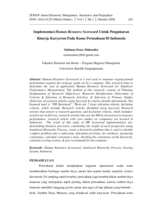 (PDF) Implementasi Human Resource Scorecard Untuk Pengukuran Kinerja Karyawan Pada Kasus ...