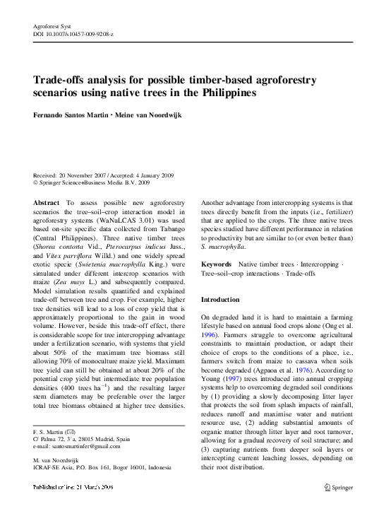 (PDF) Trade-offs analysis for possible timber-based agroforestry ...