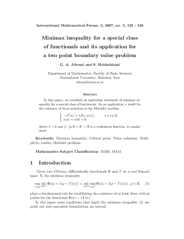 (PDF) Minimax inequality for a special class of functionals and its ...