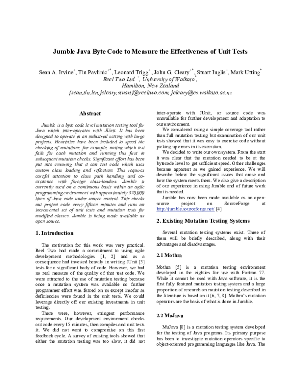 (PDF) Jumble Java Byte Code to Measure the Effectiveness of Unit Tests