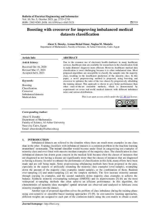 (PDF) Boosting with crossover for improving imbalanced medical datasets classification