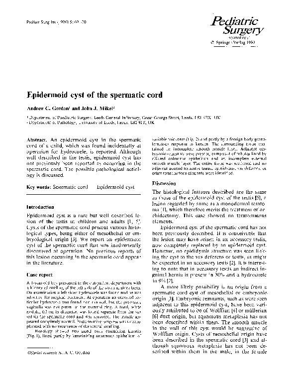 (PDF) Epidermoid cyst of the spermatic cord