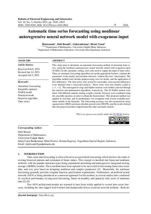 Pdf Automatic Time Series Forecasting Using Nonlinear Autoregressive