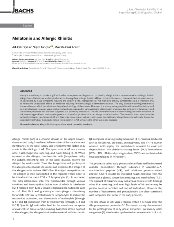(PDF) Melatonin and Allergic Rhinitis
