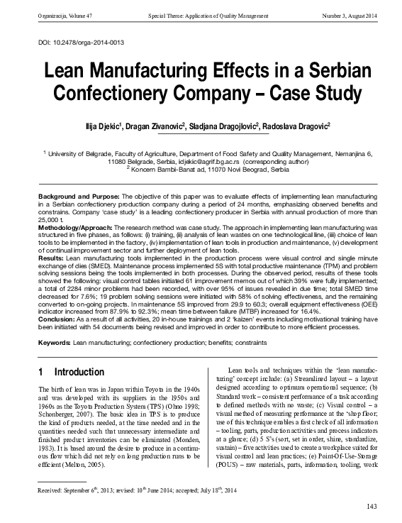 (PDF) Lean Manufacturing Effects in a Serbian Confectionery Company ...