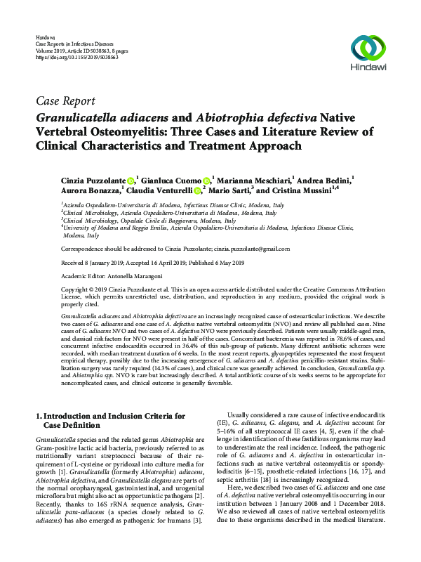 (PDF) Granulicatella adiacens and Abiotrophia defectiva Native ...
