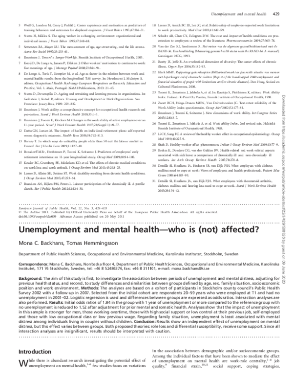 (PDF) Unemployment and mental health--who is (not) affected?