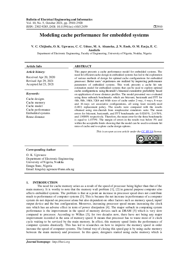 (PDF) Modeling cache performance for embedded systems