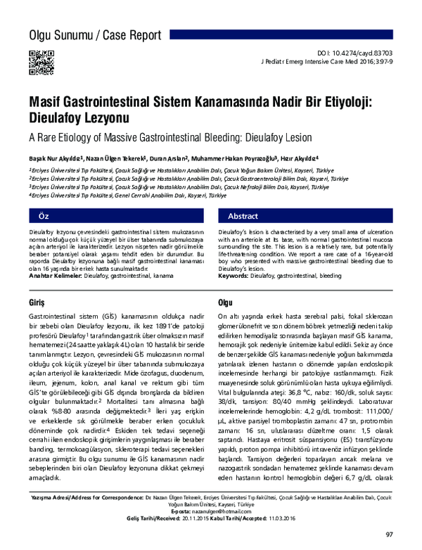 (PDF) A Rare Etiology of Massive Gastrointestinal Bleeding: Dieulafoy ...