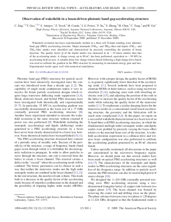 (PDF) Observation of wakefields in a beam-driven photonic band gap accelerating structure