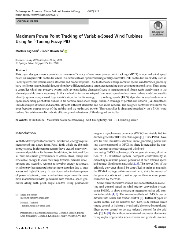 (PDF) Maximum Power Point Tracking of Variable-Speed Wind Turbines Using Self-Tuning Fuzzy PID ...