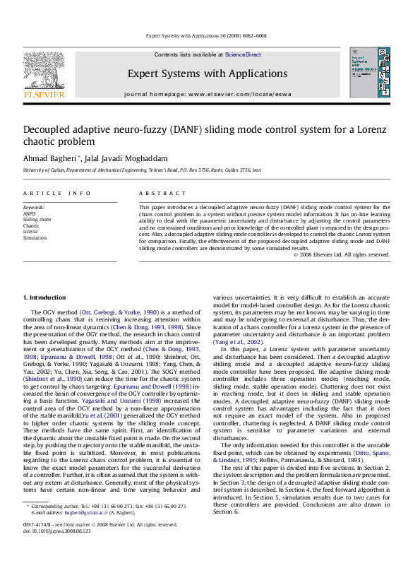 (PDF) Decoupled adaptive neuro-fuzzy (DANF) sliding mode control system for a Lorenz chaotic problem
