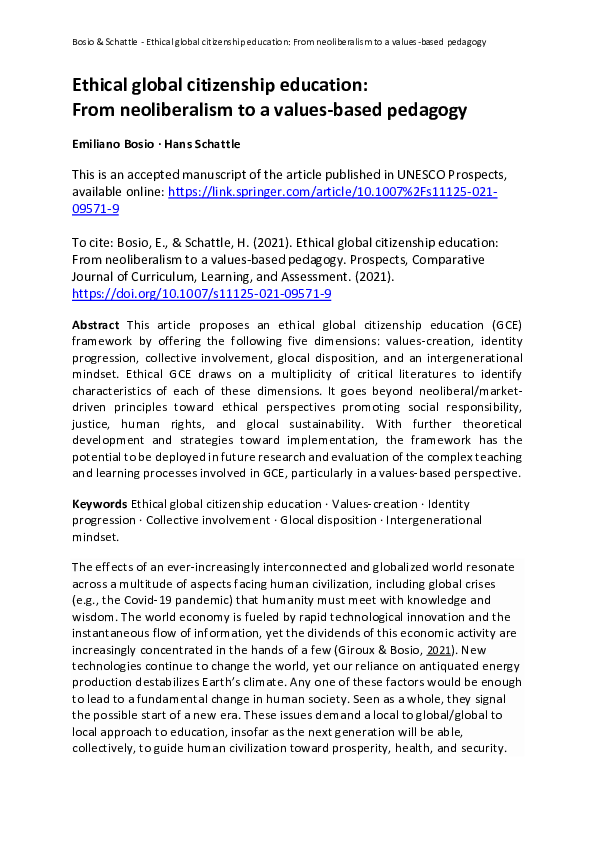 (PDF) Ethical global citizenship education: From neoliberalism to a ...