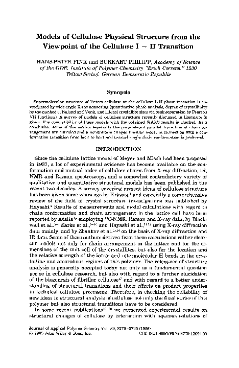 (PDF) Models of cellulose physical structure from the viewpoint of the ...