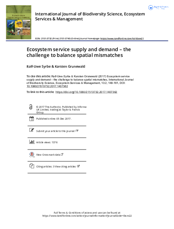 (PDF) Ecosystem service supply and demand – the challenge to balance ...