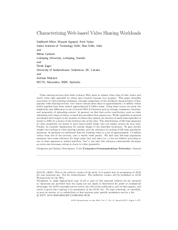 (PDF) Characterizing Web-Based Video Sharing Workloads