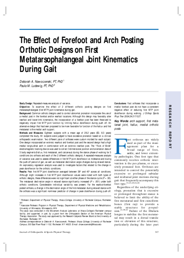 (PDF) The Effect of Forefoot and Arch Posting Orthotic Designs on First ...