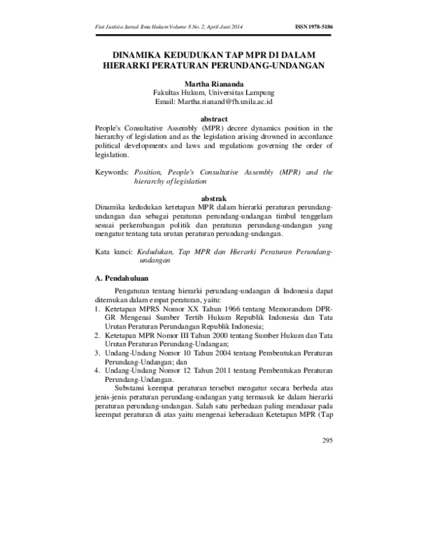 (PDF) Dinamika Kedudukan Tap MPR DI Dalam Hierarki Peraturan Perundang ...