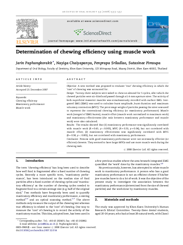 (PDF) Determination of chewing efficiency using muscle work