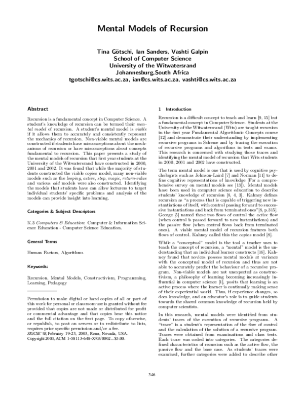 (PDF) Mental models of recursion
