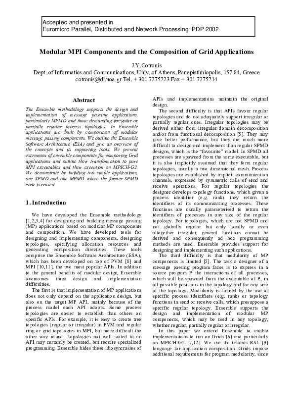 Pdf Modular Mpi Components And The Composition Of Grid Applications