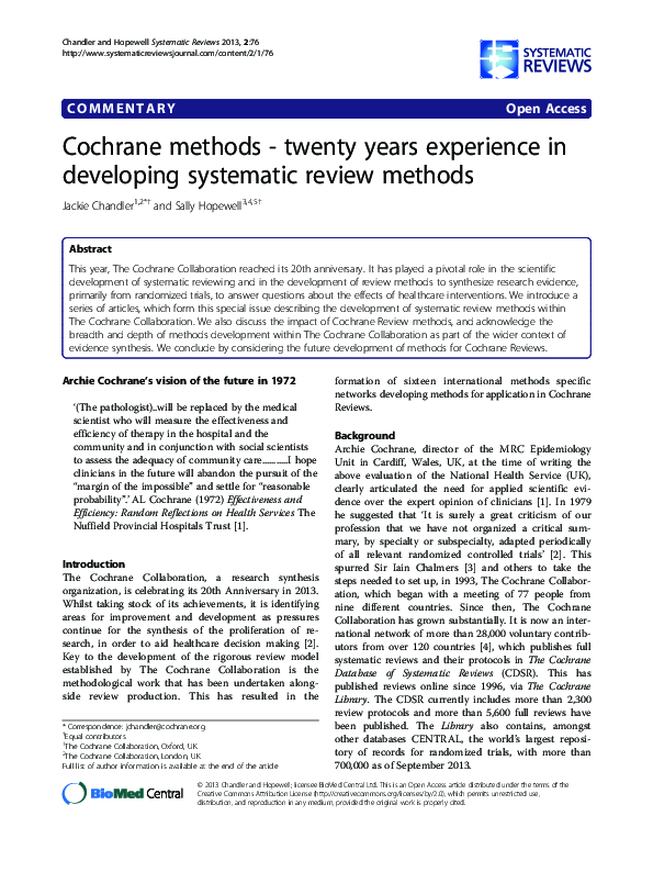 (PDF) Cochrane methods - twenty years experience in developing ...