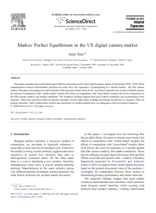 (PDF) Markov Perfect Equilibrium in the US digital camera market
