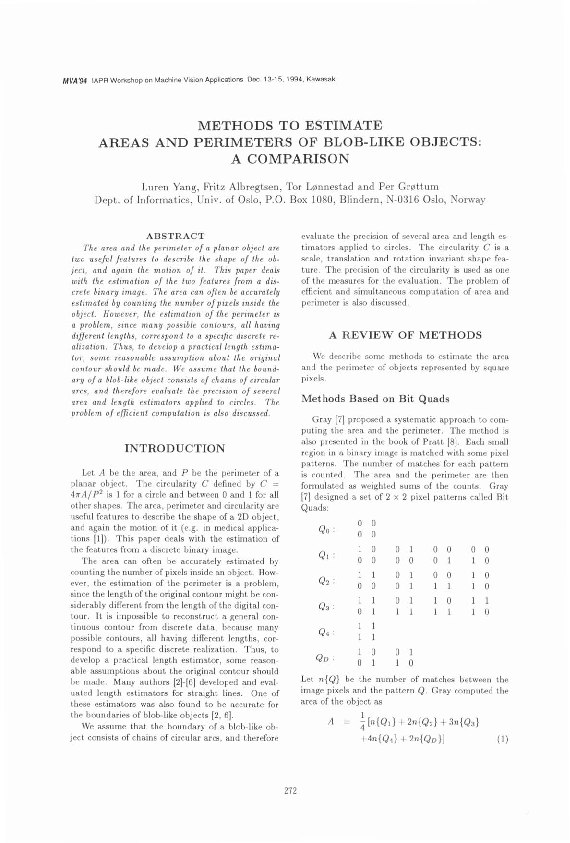 Pdf Methods To Estimate Areas And Perimeters Of Blob Like Objects A Comparison