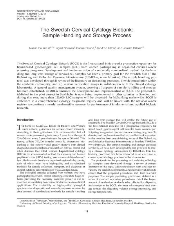 (PDF) The Swedish Cervical Cytology Biobank: Sample Handling and Storage Process