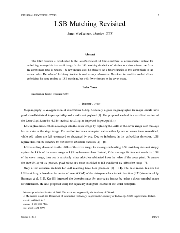 (PDF) LSB matching revisited