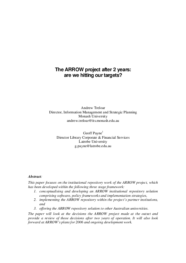 (PDF) The ARROW project after 2 years: are we hitting our targets?