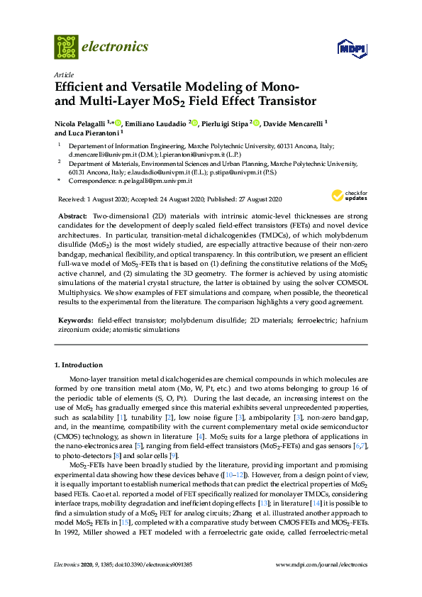 Pdf Efficient And Versatile Modeling Of Mono And Multi Layer Mos2 Field Effect Transistor