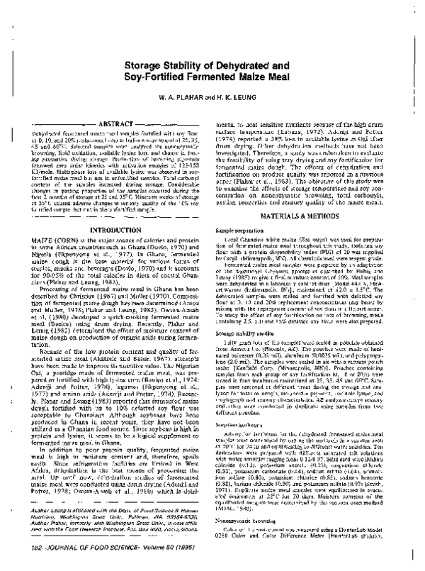 (PDF) Storage stability of dehydrated and soy‐fortified fermented maize ...
